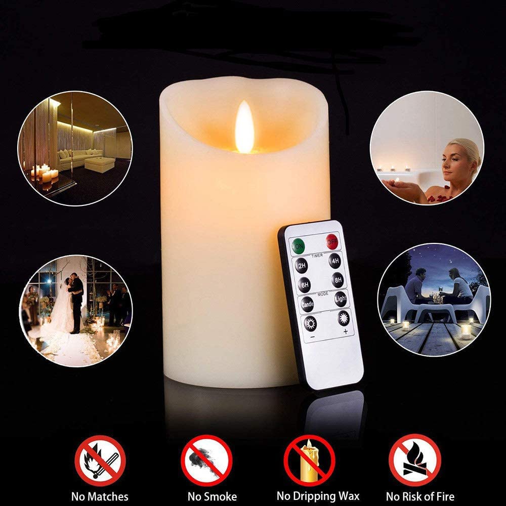 Autbye Rechargeable Flameless Candles, LED Flickering Candles Tealights Pillar Candles Sets with Adjustable Brightness and Timing Remote, 4in 5in 6in Pack of 3