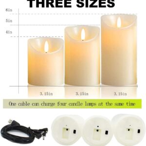 Autbye Rechargeable Flameless Candles, LED Flickering Candles Tealights Pillar Candles Sets with Adjustable Brightness and Timing Remote, 4in 5in 6in Pack of 3