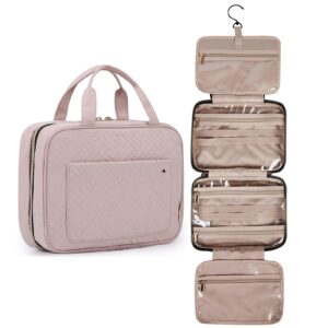 bagsmart toiletry bag travel bag with hanging hook, water-resistant makeup cosmetic bag travel organizer for accessories, shampoo, full sized container, toiletries, soft pink