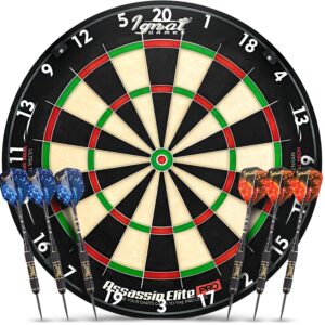 ignatgames dart board professional- competition size kenyan sisal dart board for adults - staple-free ultra-thin wire spider dartboard + accessories & snapfit dartboard mounting bracket