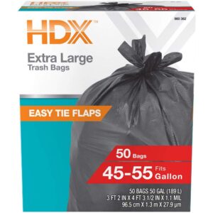 HDX 50 gal. Black Wave Cut Trash Bags (50-Count) (Packaging may Vary)