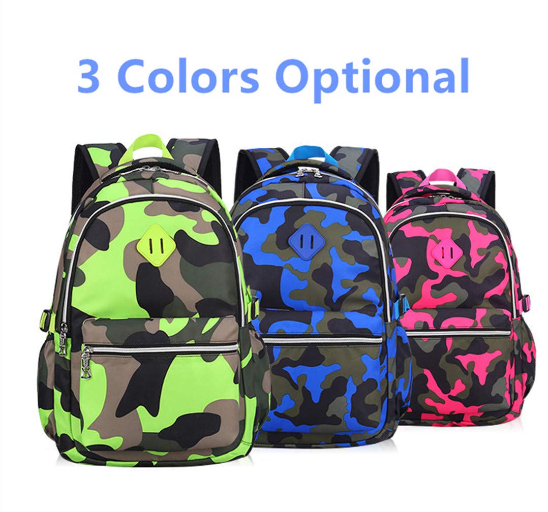 XLERHAZO School Backpack Lunch Box Set Water Repellent Casual Daypack Lightweight Bookbags for Kids (Camouflage Blue)