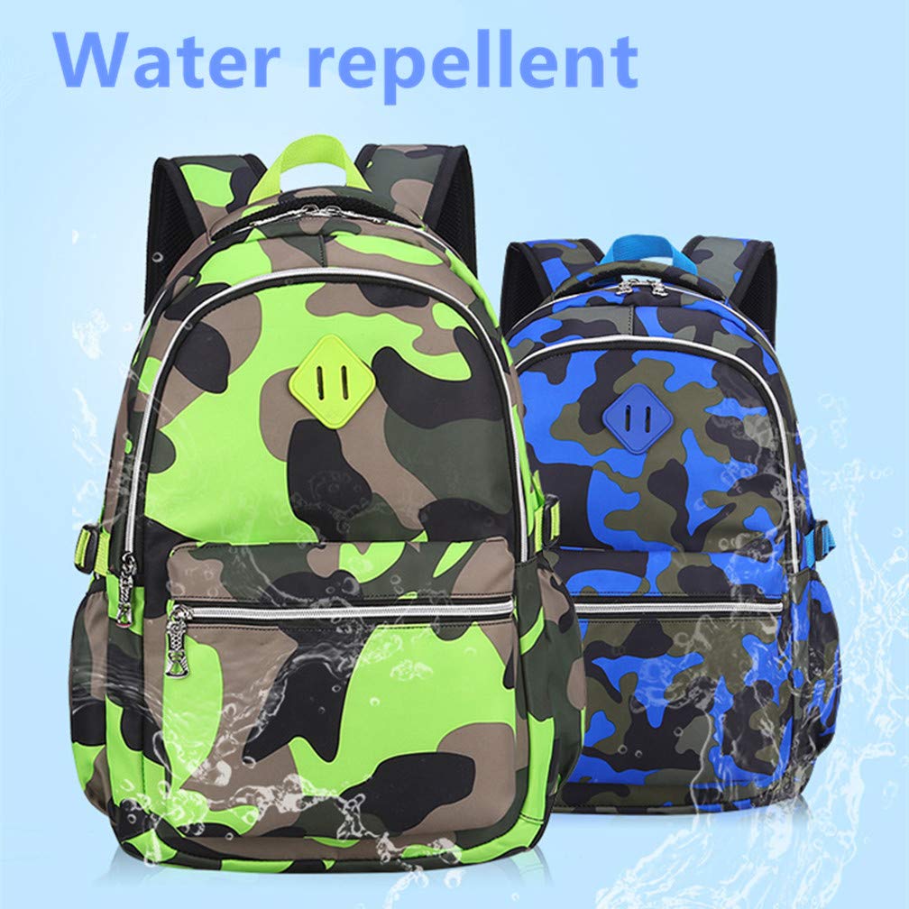 XLERHAZO School Backpack Lunch Box Set Water Repellent Casual Daypack Lightweight Bookbags for Kids (Camouflage Blue)