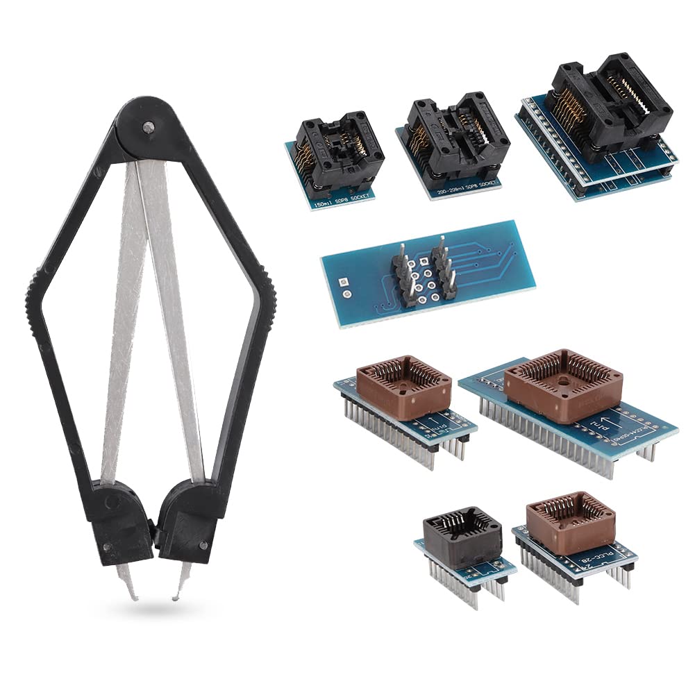 ASHATA 9 Piece Programmer Adapters Sockets Kit with 16 SOP16, 8 SOP8 to DIP8, PLCC44- DIP40, DIP SMD for TL866CS TL866A EZP2010 IC Extractor