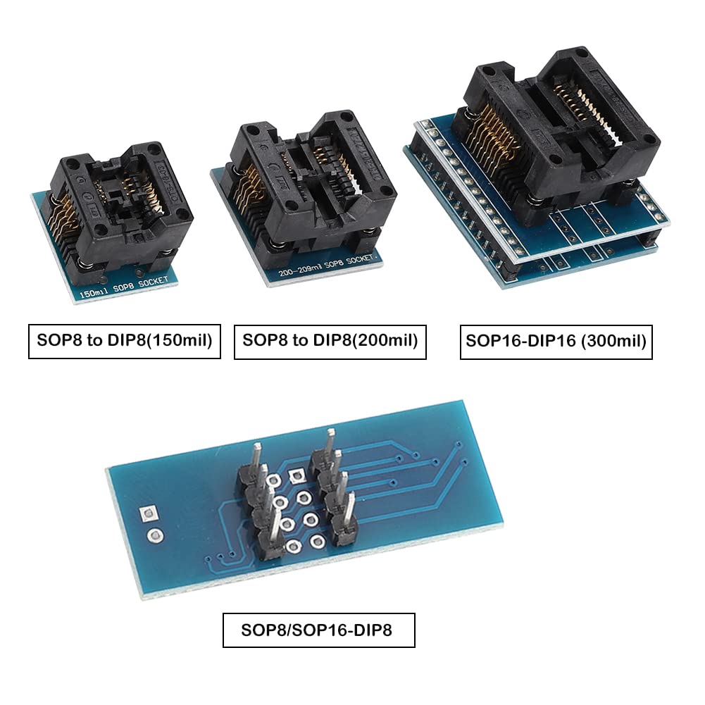 ASHATA 9 Piece Programmer Adapters Sockets Kit with 16 SOP16, 8 SOP8 to DIP8, PLCC44- DIP40, DIP SMD for TL866CS TL866A EZP2010 IC Extractor