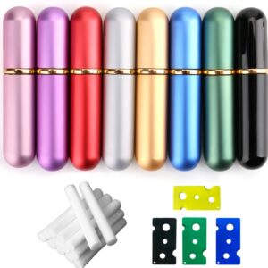 Bekith Set of 8 Colors Empty Essential Oil Personal Inhaler Refillable Aluminum and Glass - Nasal Inhalers Set with 20 Cotton Wicks and 4 Opening Tool