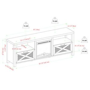 Walker Edison Calgary Industrial Farmhouse X-Drawer Metal Mesh and Wood Fireplace TV Stand for TVs up to 80 Inches, 70 Inch, Stone Grey