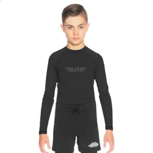 elite sports rash guards for boys and girls, full sleeve compression bjj kids and youth rash guard (black, medium)