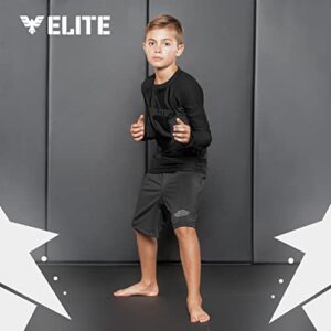 Elite Sports Rash guards for boys and girls, full sleeve compression BJJ kids and youth rash guard (Black, Medium)