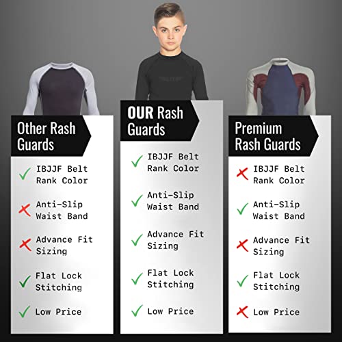 Elite Sports Rash guards for boys and girls, full sleeve compression BJJ kids and youth rash guard (Black, Medium)