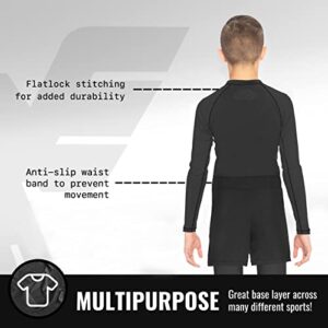 Elite Sports Rash guards for boys and girls, full sleeve compression BJJ kids and youth rash guard (Black, Medium)