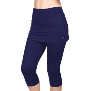 sofibella uv staples abaza 13in womens tennis skirt with capri leggings - navy/xl