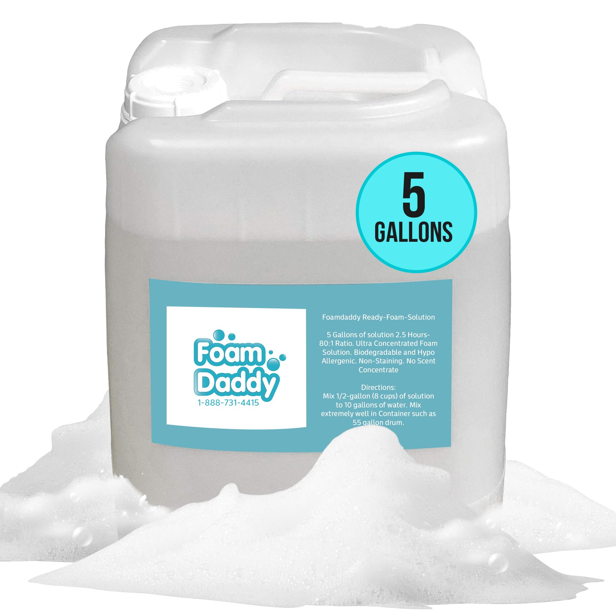 Foamdaddy Professional 5 Gallon Concentrated Foam Solution - Hypoallergenic, Perfect for Foam Parties - Makes 400 Gallons of Foam - 10 Rounds of Ultimate Fun Experince with our Party Solution