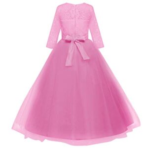 Toddler Girl's Embroidery Tulle Lace Maxi Flower Girl Wedding Bridesmaid Dress 3/4 Sleeve Long A Line Pageant Formal Prom Dance Evening Gowns Casual Holiday Party Dress Bean Pink 3-4