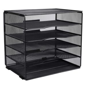 easypag 5 tier mesh desk file organizer office file sorter desk trays classroom paper organizer for letter legal file holder screwless design,black