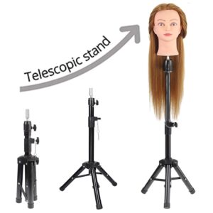 Wig Stand Tripod Mannequin Head Stand Metal Adjustable Heavy Duty Wig Head Stand for Canvas Block Head Cosmetology Hairdressing Training Doll Head and Styling Making Wigs with Smartphone Clamp Mount