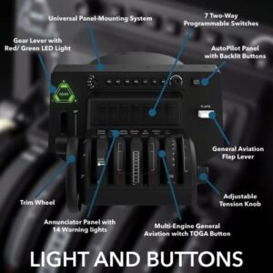 Honeycomb Bravo Flight Simulator Throttle Quadrant - Trim, Gear, Flaps, Autopilot, Radio Switch Panel - 6 Interchangeable Levers – Desk Clamps Included - Programmable Functions – USB-C Cable Included