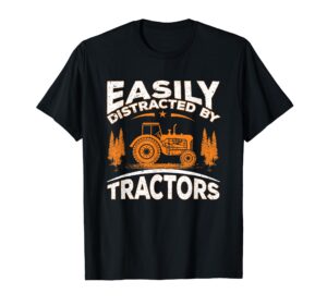 funny farming quote gift easily distracted by tractors t-shirt