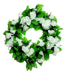 magiczoo 2pack(18 rose flowers) 15ft artificial rose vine silk flower garland fake hanging rose flower plant for home office garden hotel wedding party decor (2pc white)