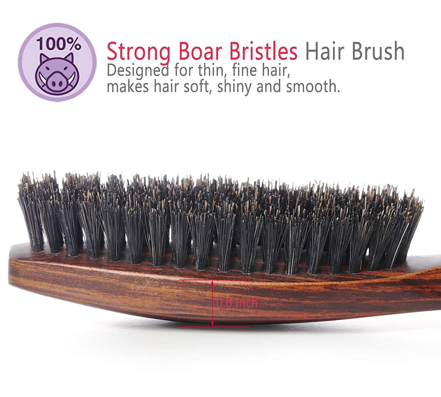 PERFEHAIR 100% Wild Natural Boar Bristle Hair Brush With Wooden Handle for Men and Women's Thin, Fine Hair