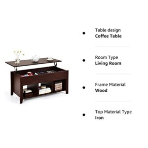 Tangkula Lift Top Coffee Table, with Hidden Storage Compartment and Shelf for Home Living Room, Accent Home Furniture, Wooden Lift Tabletop Storage Coffee Table (Espresso)