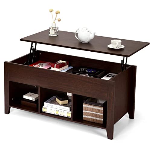 Tangkula Lift Top Coffee Table, with Hidden Storage Compartment and Shelf for Home Living Room, Accent Home Furniture, Wooden Lift Tabletop Storage Coffee Table (Espresso)