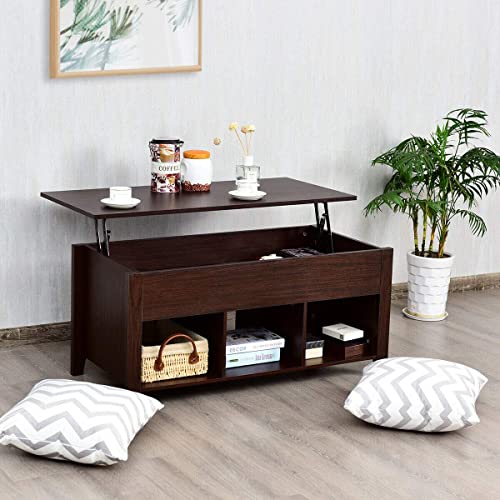 Tangkula Lift Top Coffee Table, with Hidden Storage Compartment and Shelf for Home Living Room, Accent Home Furniture, Wooden Lift Tabletop Storage Coffee Table (Espresso)