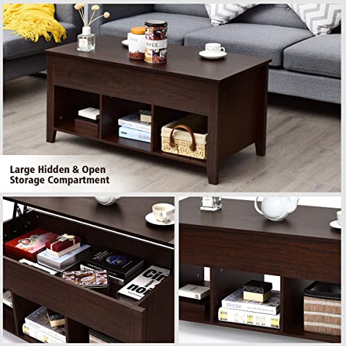 Tangkula Lift Top Coffee Table, with Hidden Storage Compartment and Shelf for Home Living Room, Accent Home Furniture, Wooden Lift Tabletop Storage Coffee Table (Espresso)