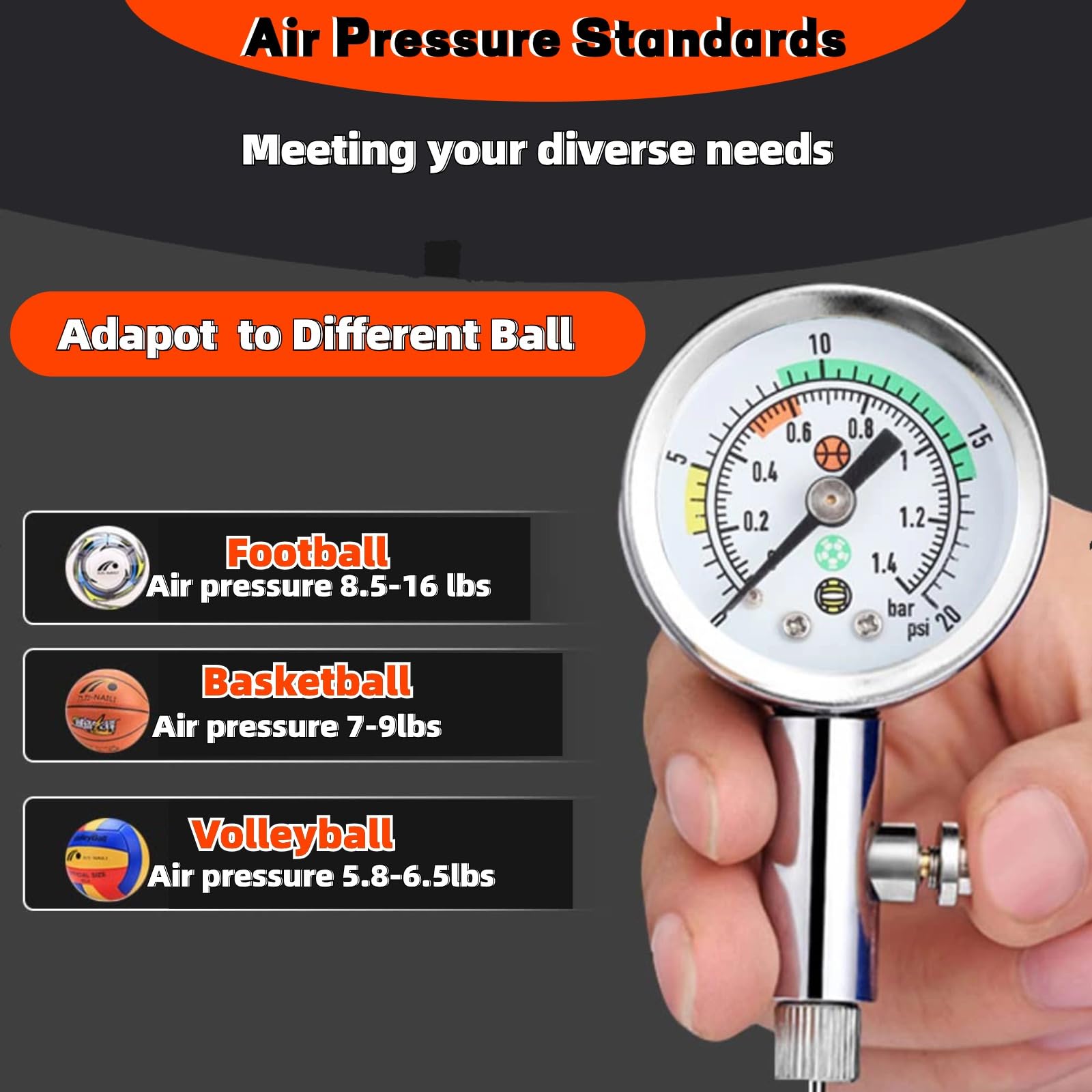 Ball Pressure Gauge, Mini Portable Basketball Football Volleyball Ulitity Air Pressure Gauge Sports Inflation Devices