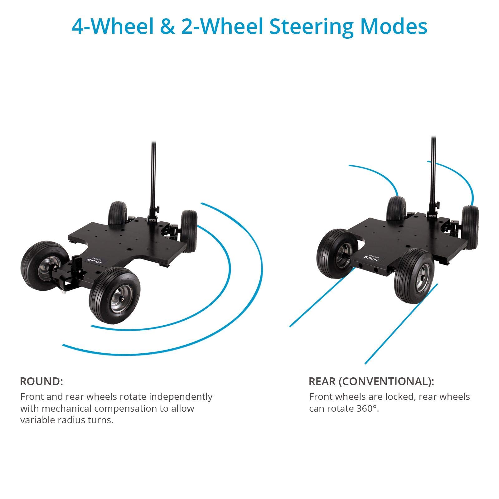 PROAIM Spin Lightweight Doorway Platform Dolly for Heavy Camera/Jib Setup. 4-Wheel & 2-Wheel Steering Modes. Steering Bar Tilt -270°. Payload up to 300kg / 661lb. (DL-SPIN-01)