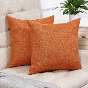 anickal thanksgiving pillow covers 18x18 inch for fall decorations set of 2 burnt orange rustic linen decorative square throw pillow covers for sofa couch farmhouse home decoration