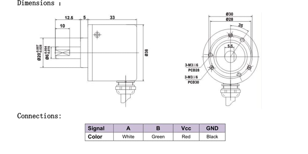 Incremental Rotary Encoder 600 PPR A B 90° Phase 5V-Voltage Output 6mm Solid Shaft