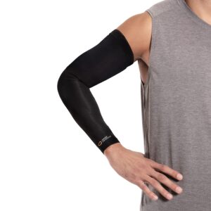 Copper Compression Arm Sleeve - Copper Infused Full Arm Brace for Forearm, Bicep, Triceps - Tennis Elbow, Basketball, Golf, Arthritis, Tendonitis, Bursitis, Post Surgery Rehab - Black - L