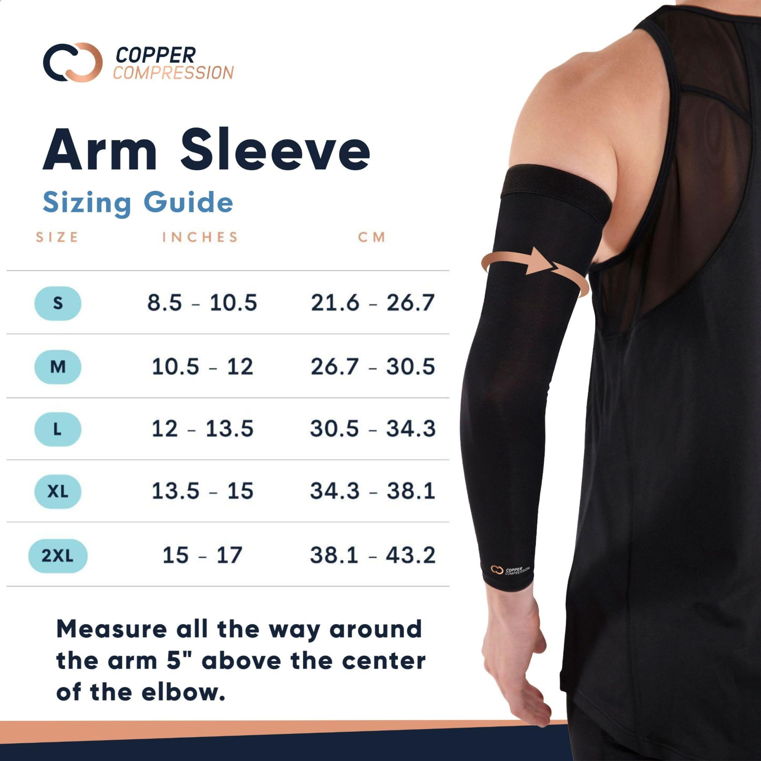 Copper Compression Arm Sleeve - Copper Infused Full Arm Brace for Forearm, Bicep, Triceps - Tennis Elbow, Basketball, Golf, Arthritis, Tendonitis, Bursitis, Post Surgery Rehab - Black - L