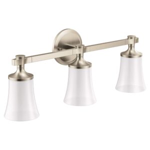 moen yb0363bn flara 3-light dual-mount bath bathroom vanity light fixture with frosted glass, brushed nickel