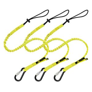 beartools tool lanyard with buckle strap – clip bungee cord – heavy duty screw locking carabiner – fall protection and safety – adjustable loop end – tough tether – construction - 0923ys (3 pack)