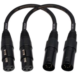 cncess cess-017 xlr5m to xlr3f, 3 pin xlr female to 5 pin xlr male audio cable for microphone, 2 pack