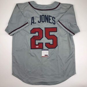 autographed/signed andruw jones atlanta grey baseball jersey psa/dna coa