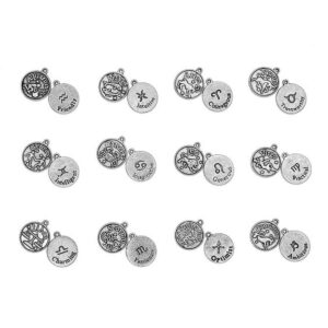 Cousin DIY Zodiac Charm Set for Jewelry Making, 24 count, Silver