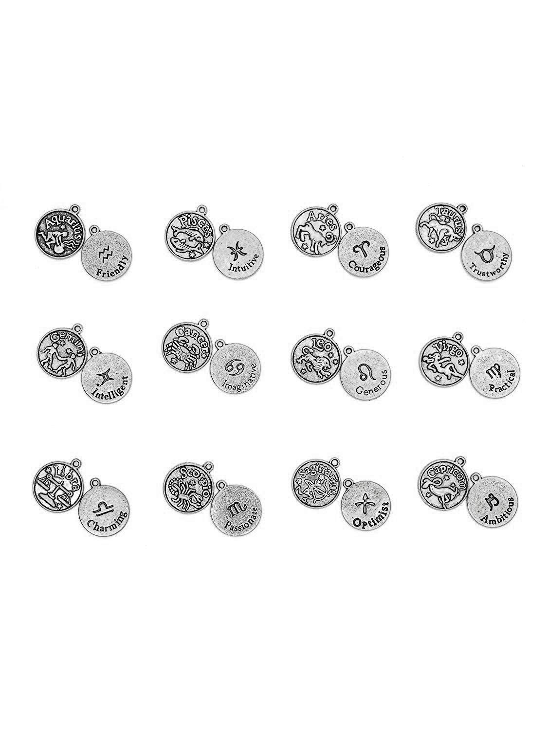 Cousin DIY Zodiac Charm Set for Jewelry Making, 24 count, Silver