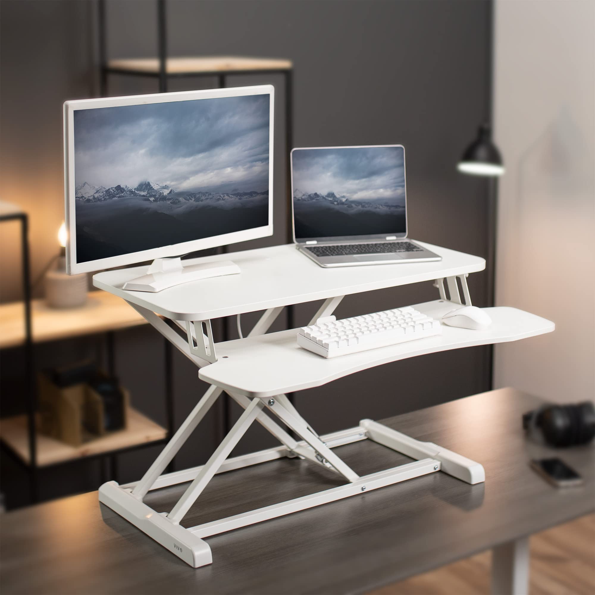 VIVO 32 inch Desk Converter, K Series, Height Adjustable Sit to Stand Riser, Dual Monitor and Laptop Workstation with Wide Keyboard Tray, White, DESK-V000KW