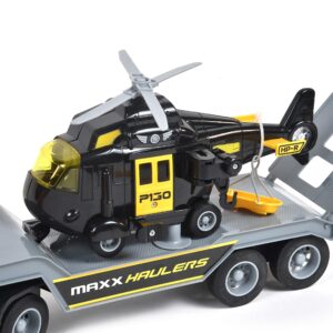 Sunny Days Entertainment Semi Truck Helicopter Carrier Transport – Lights and Sounds Toy Vehicle with Friction Motor | Realistic Truck and Trailer for Kids – Maxx Action