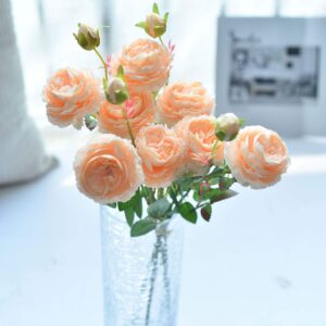 famibay Faux English Cabbage Rose 4 Branch 12 Stems Bundle Mixed Blooms & Buds Spays in Peach Pink, Artificial Silk Flowers & Fake Greenery, Indoor Outdoor Wedding Home Decor