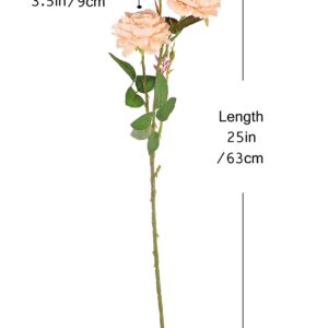 famibay Faux English Cabbage Rose 4 Branch 12 Stems Bundle Mixed Blooms & Buds Spays in Peach Pink, Artificial Silk Flowers & Fake Greenery, Indoor Outdoor Wedding Home Decor