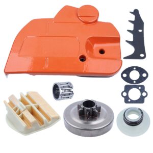 adefol chainsaw brake clutch cover 8pcs kit for husqvarna 445 450 with .325" 7t clutch drum, worm gear, air filter, needle bearing, felling dog, gasket replacement parts for 544097902 (8 pack)