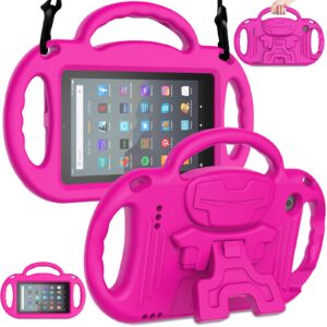 ltrop fire 7 tablet case, lightweight handle stand shoulder strap child-proof case for fire 7-inch display tablet (9th generation & 7th gen) - rose