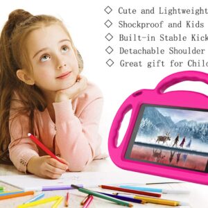 LTROP Fire 7 Tablet Case, Lightweight Handle Stand Shoulder Strap Child-Proof Case for Fire 7-inch Display Tablet (9th Generation & 7th Gen) - Rose