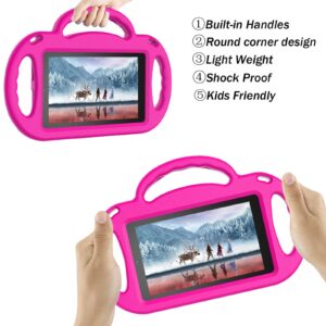 LTROP Fire 7 Tablet Case, Lightweight Handle Stand Shoulder Strap Child-Proof Case for Fire 7-inch Display Tablet (9th Generation & 7th Gen) - Rose