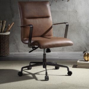 Acme Indra Leather Upholstered Swivel Office Chair in Vintage Chocolate