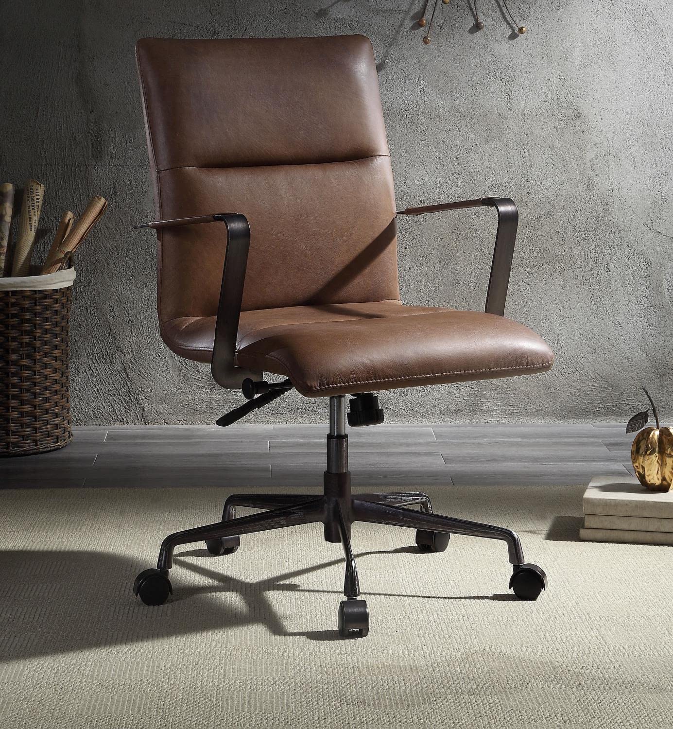 Acme Indra Leather Upholstered Swivel Office Chair in Vintage Chocolate